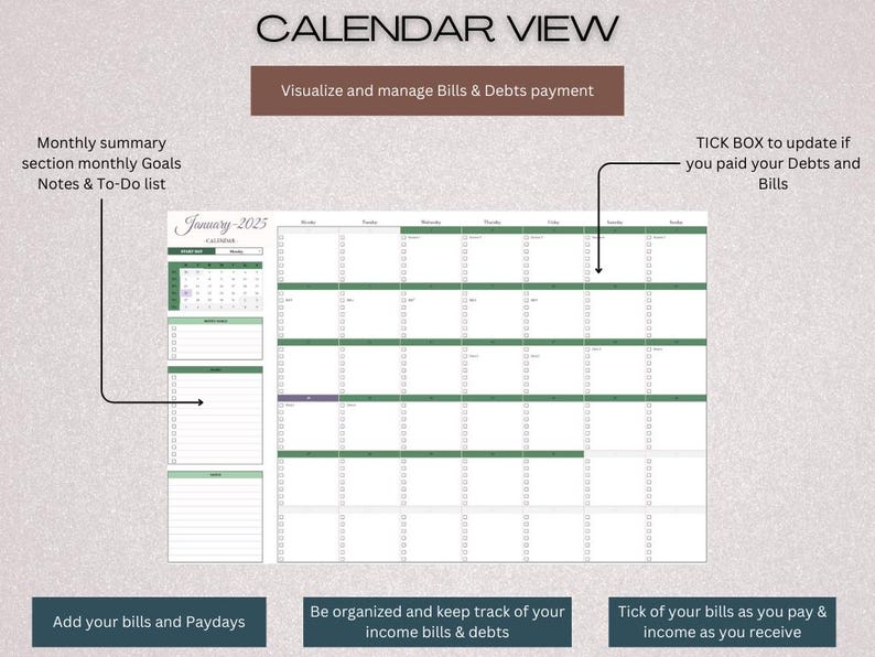 2025 Monthly Budget Spreadsheet | Bill Calendar | Simple Paycheck ...