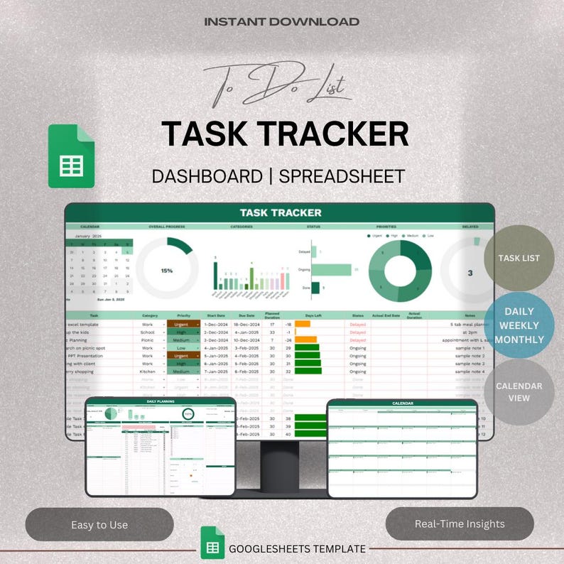 To Do List Task Tracker Template Productivity Planner Spreadsheet Daily ...