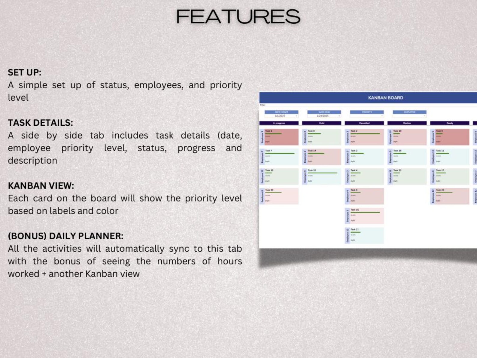 Kanban Board Spreadsheet Task Priority Tracker Employee to Do List ...