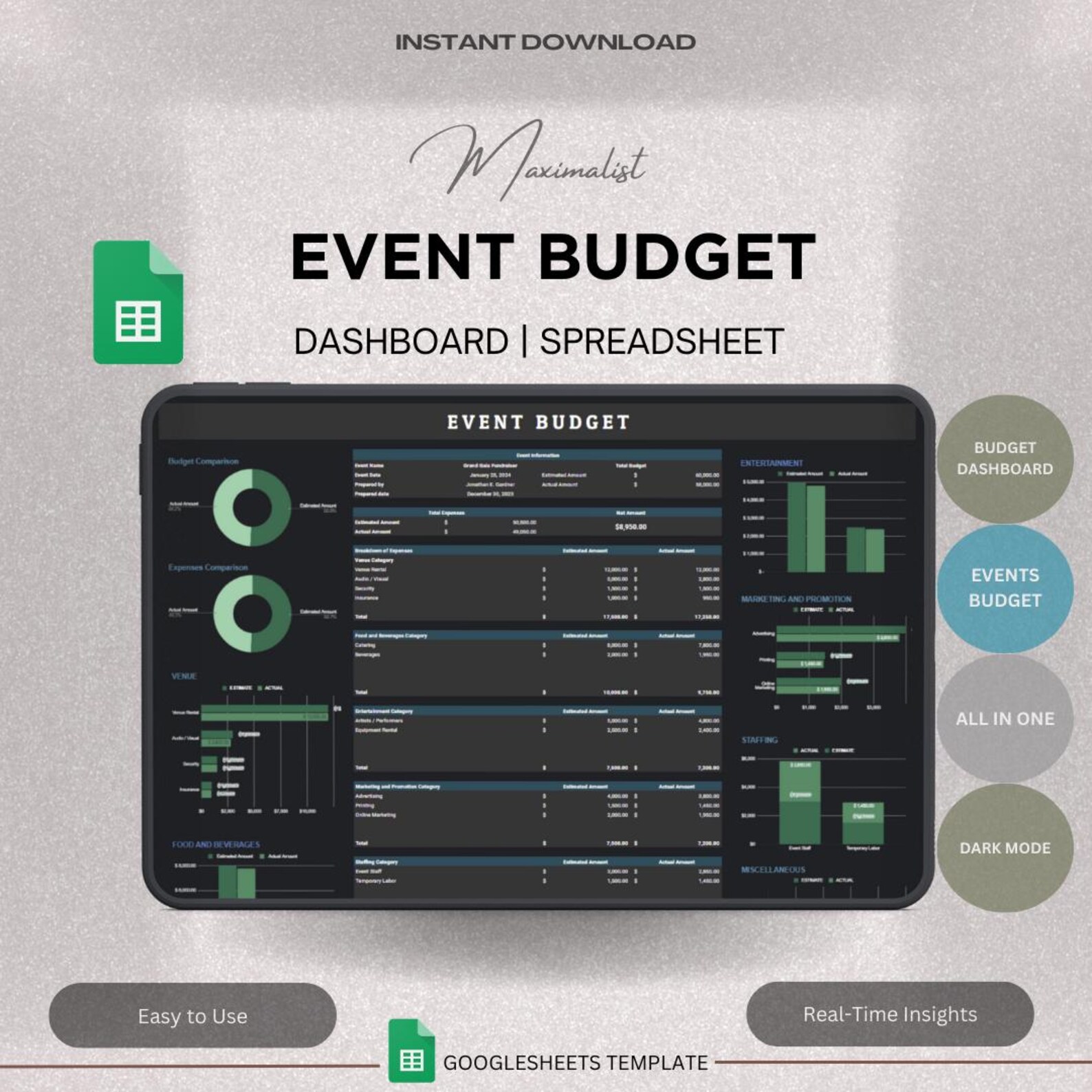 Event Budget Planner Spreadsheet Template | Instant Download | Google ...