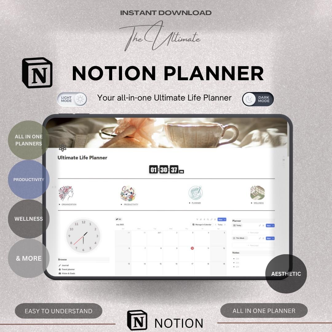 Ultimate Notion Planner Template Notion Life Planner Notion Dashboard ...