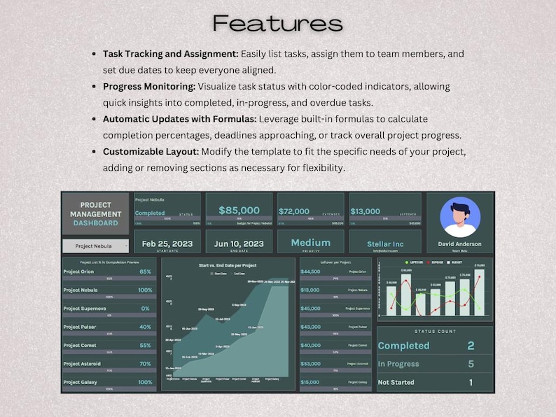 Project Management Dashboard Google Sheets and Excel | Project ...