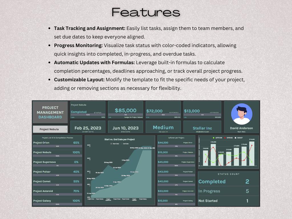 Project Management Dashboard Google Sheets and Excel | Project ...