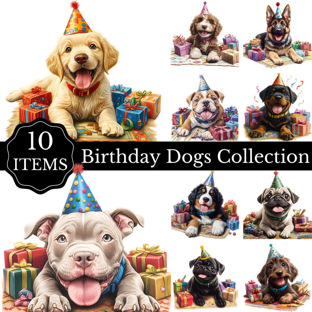 Birthday Puppies, Party Pups Clipart, Cute Puppy Graphics, Instant ...
