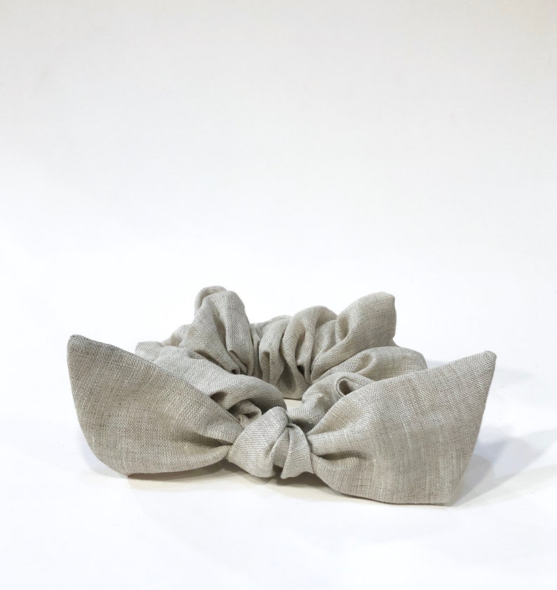 Linen scrunchie linen bow scrunchie natural linen hair tie | Etsy