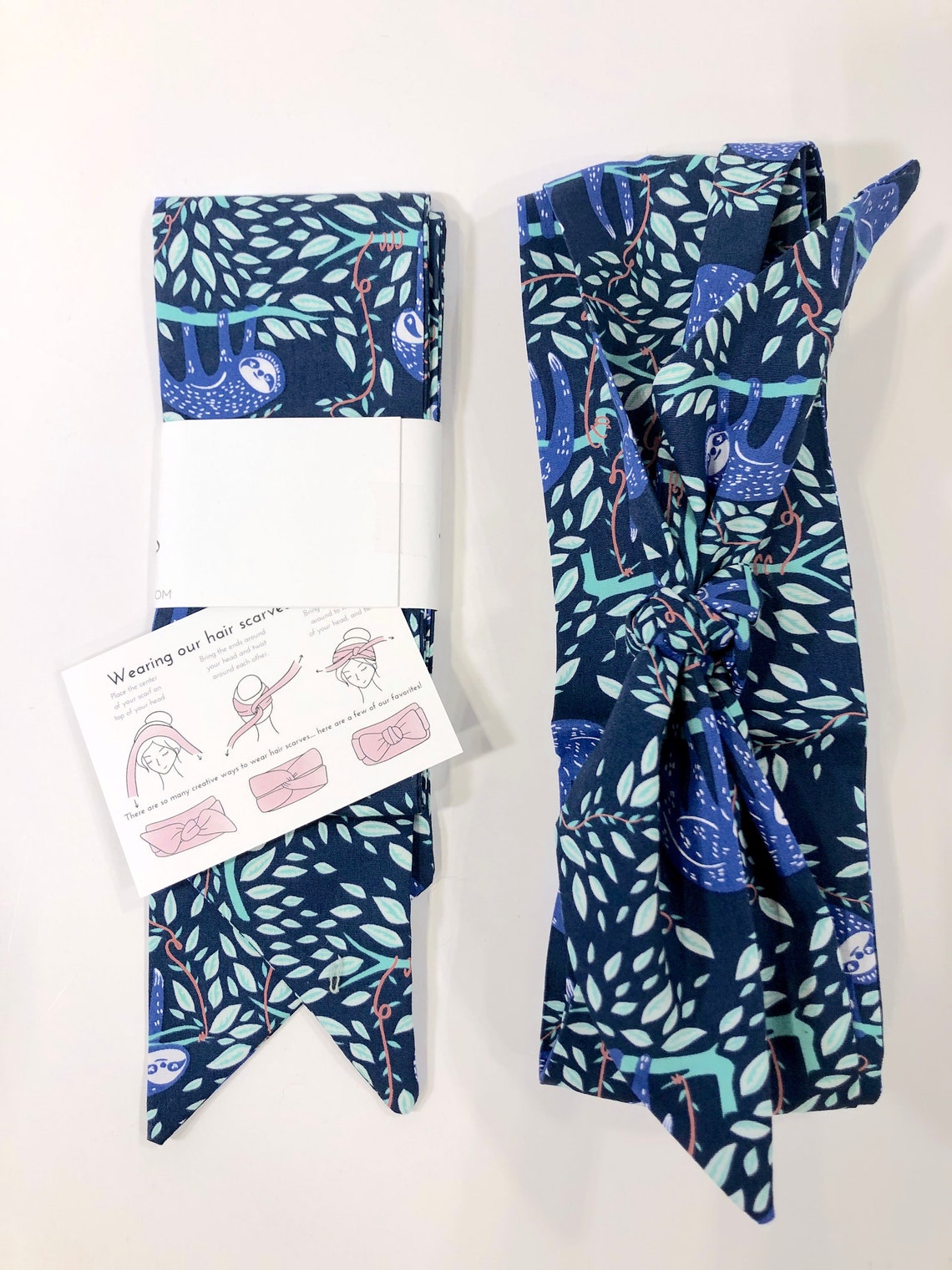 Sloth Hair Scarf Cute Animal Headband Navy Blue Rainforest | Etsy