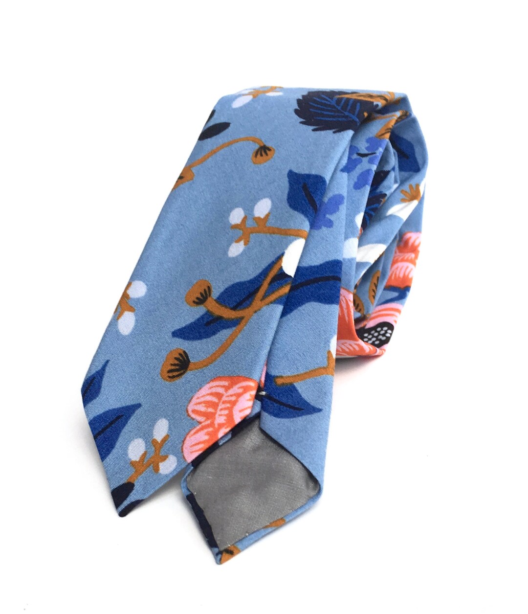 Skinny Floral Tie Long Floral Tie Mens Spring Tie Custom Neck Tie Blue ...