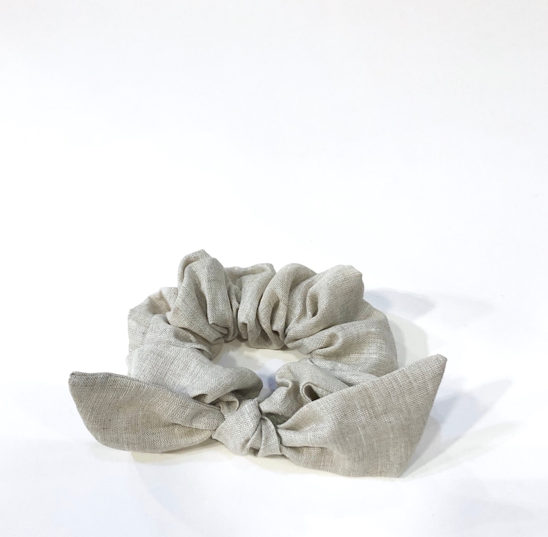 Linen scrunchie linen bow scrunchie natural linen hair tie | Etsy