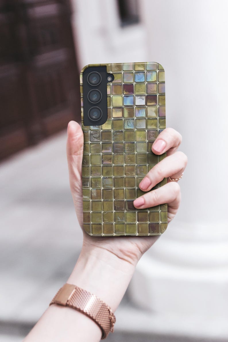 Olive Green Faux Mosaic Tile Phone Case, Glass Tile Mirror Effect ...