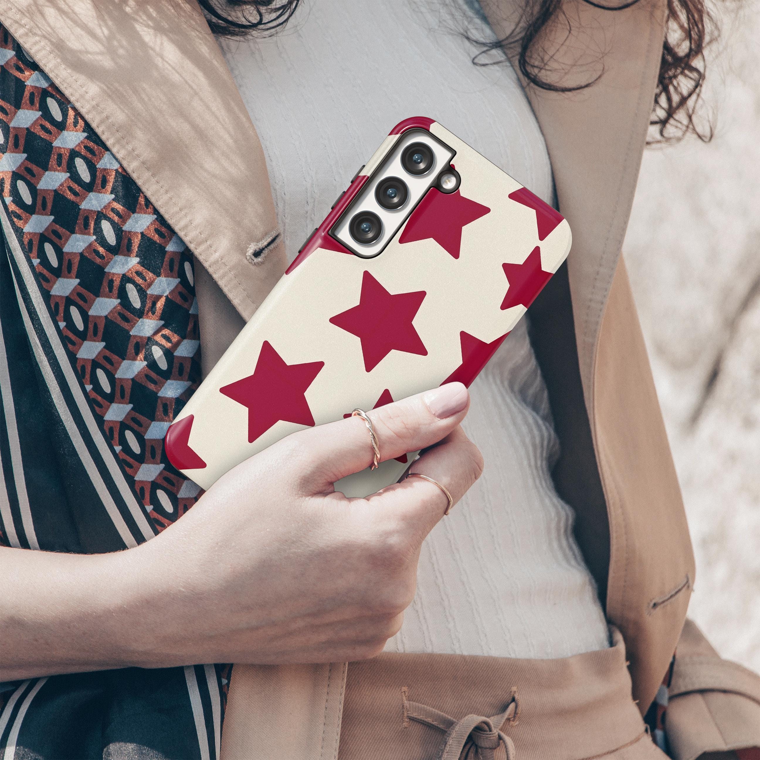 Retro Stars Celestial Red Phone Case, Y2K Aesthetic, Red Star Flat ...