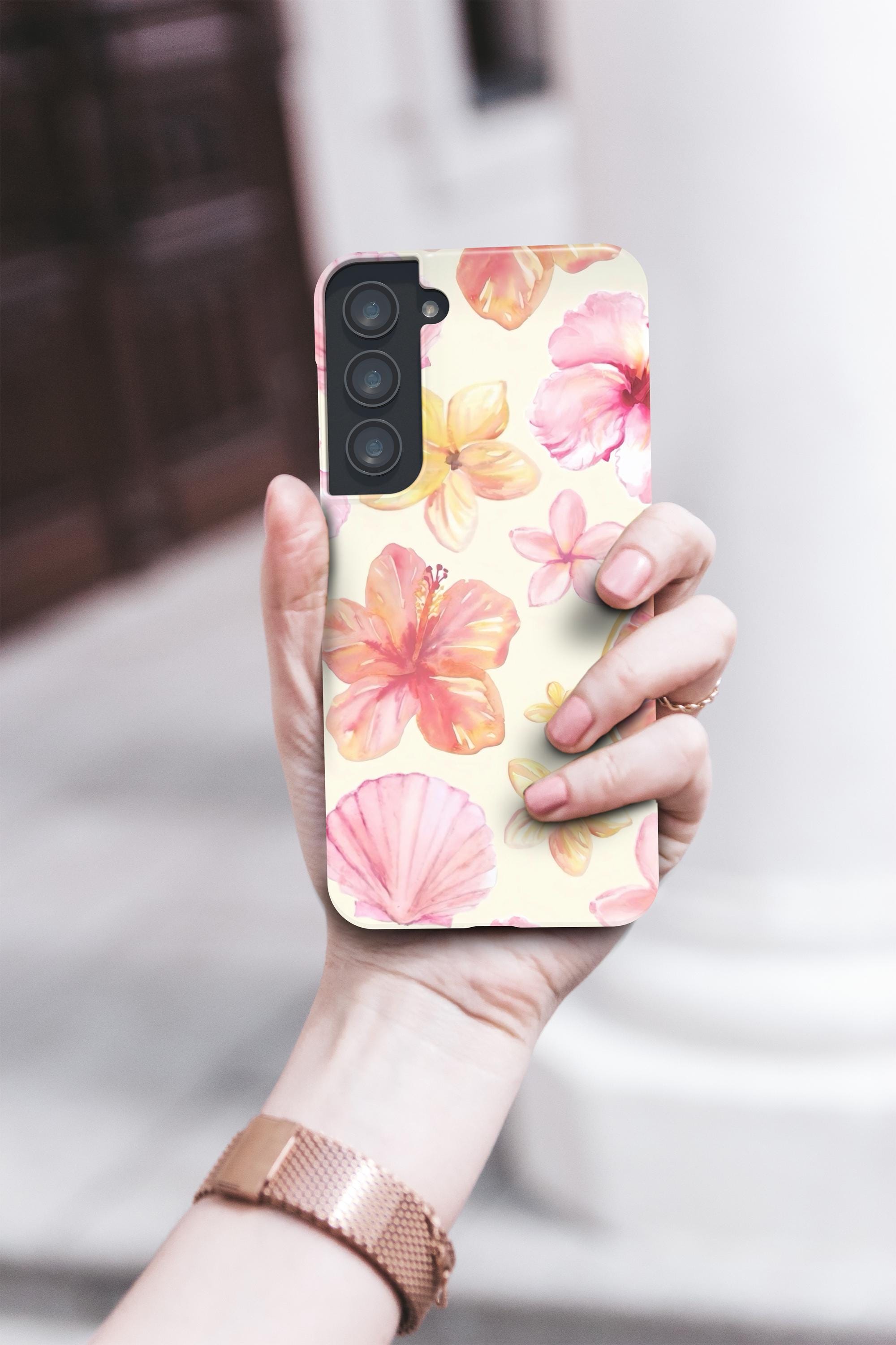 Hibiscus Seashell Phone Case, Cute Summer Florals Pattern Compatible ...