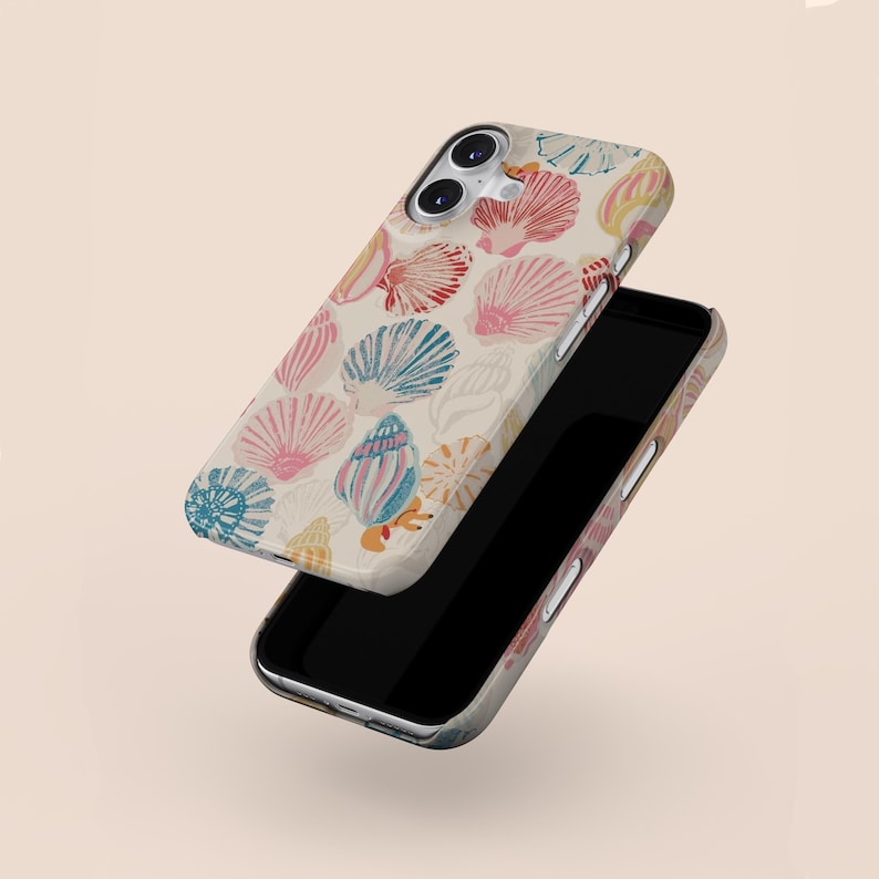 Vintage Seashell Pattern Phone Case, Beachy Tropical Phone Case, iPhone 16 15 14 13 12 11 Pro ...