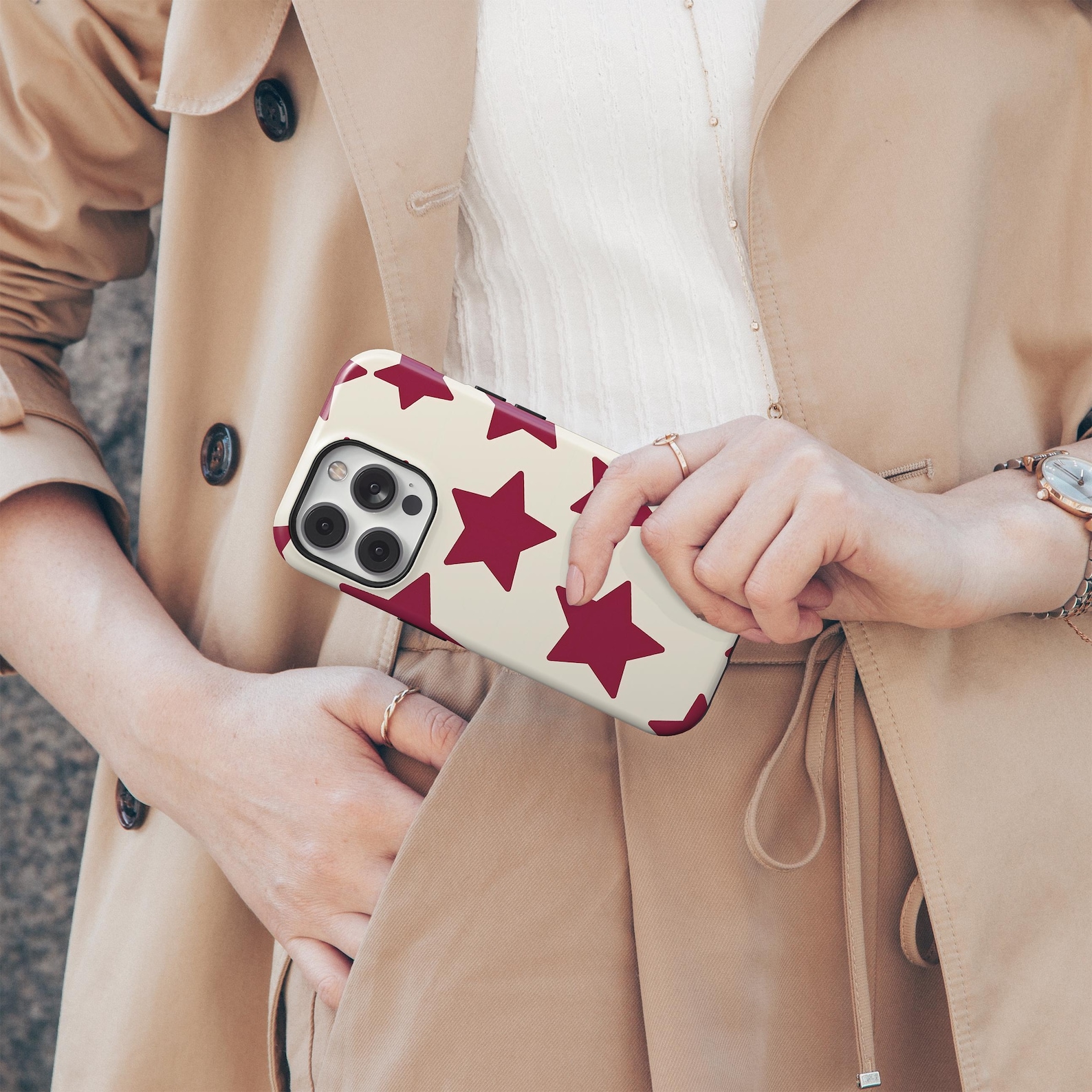 Retro Stars Celestial Red Phone Case, Y2K Aesthetic, Red Star Flat ...