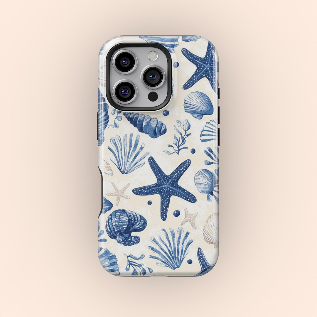 Watercolor Blue Nautical Coastal Beach Starfish and Seashells Phone ...