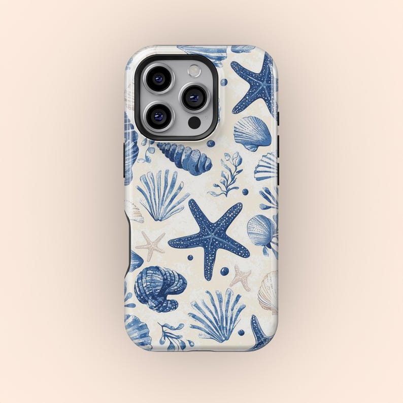 Watercolor Blue Nautical Coastal Beach Starfish and Seashells Phone ...
