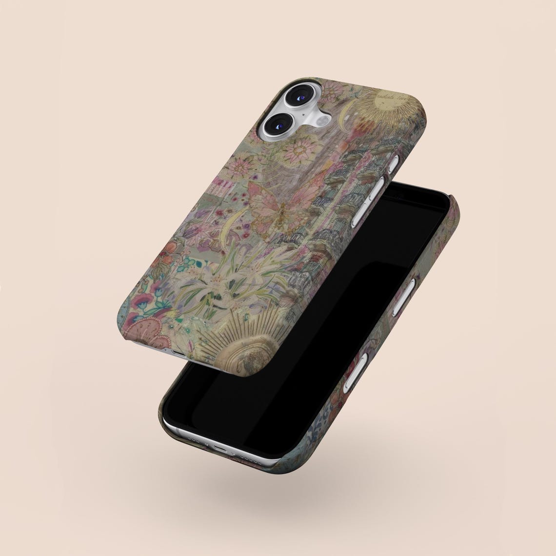 Dreamy Boho Collage Phone Case, 70s Retro Butterfly Floral Collage ...