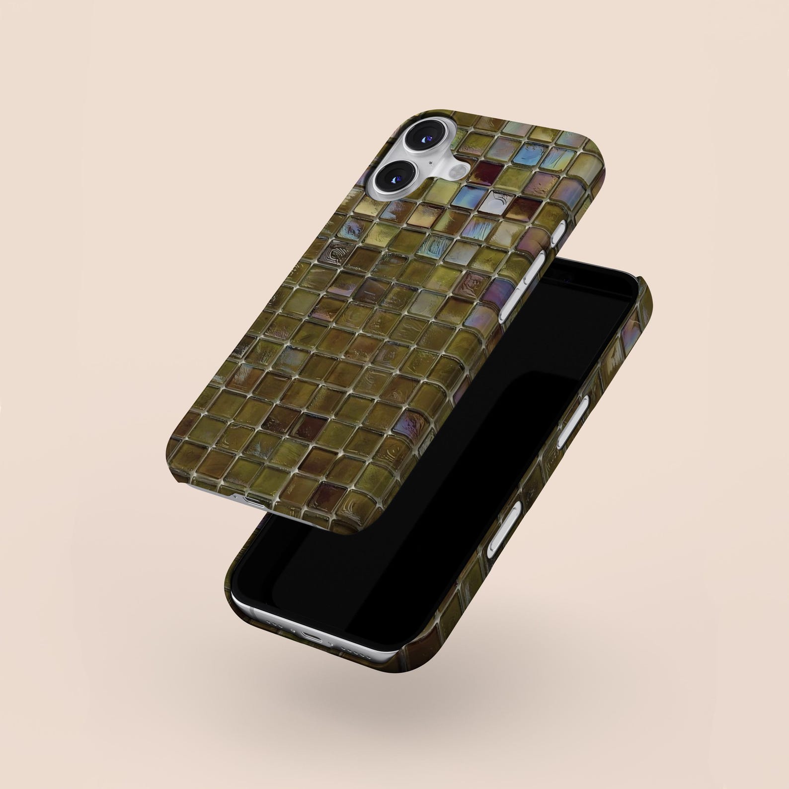 Olive Green Faux Mosaic Tile Phone Case, Glass Tile Mirror Effect ...