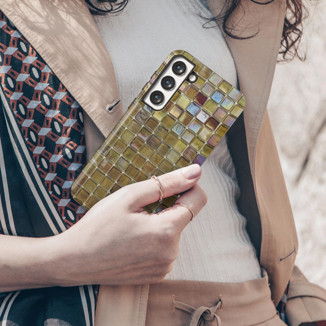 Olive Green Faux Mosaic Tile Phone Case, Glass Tile Mirror Effect ...