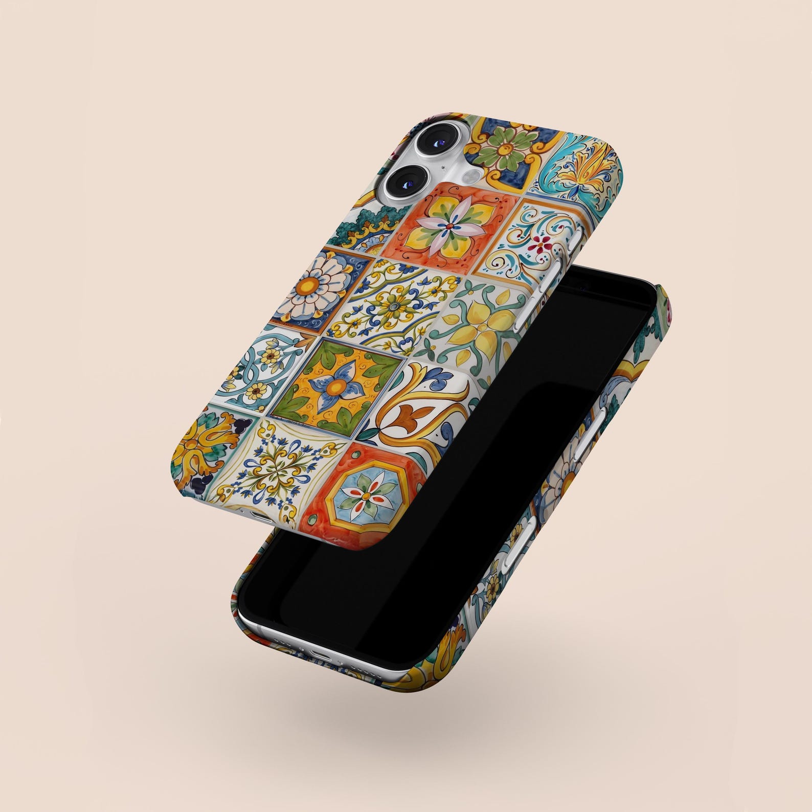 Vintage Floral Tile Phone Case, Retro Flower Mosaic Patchwork Cover for ...
