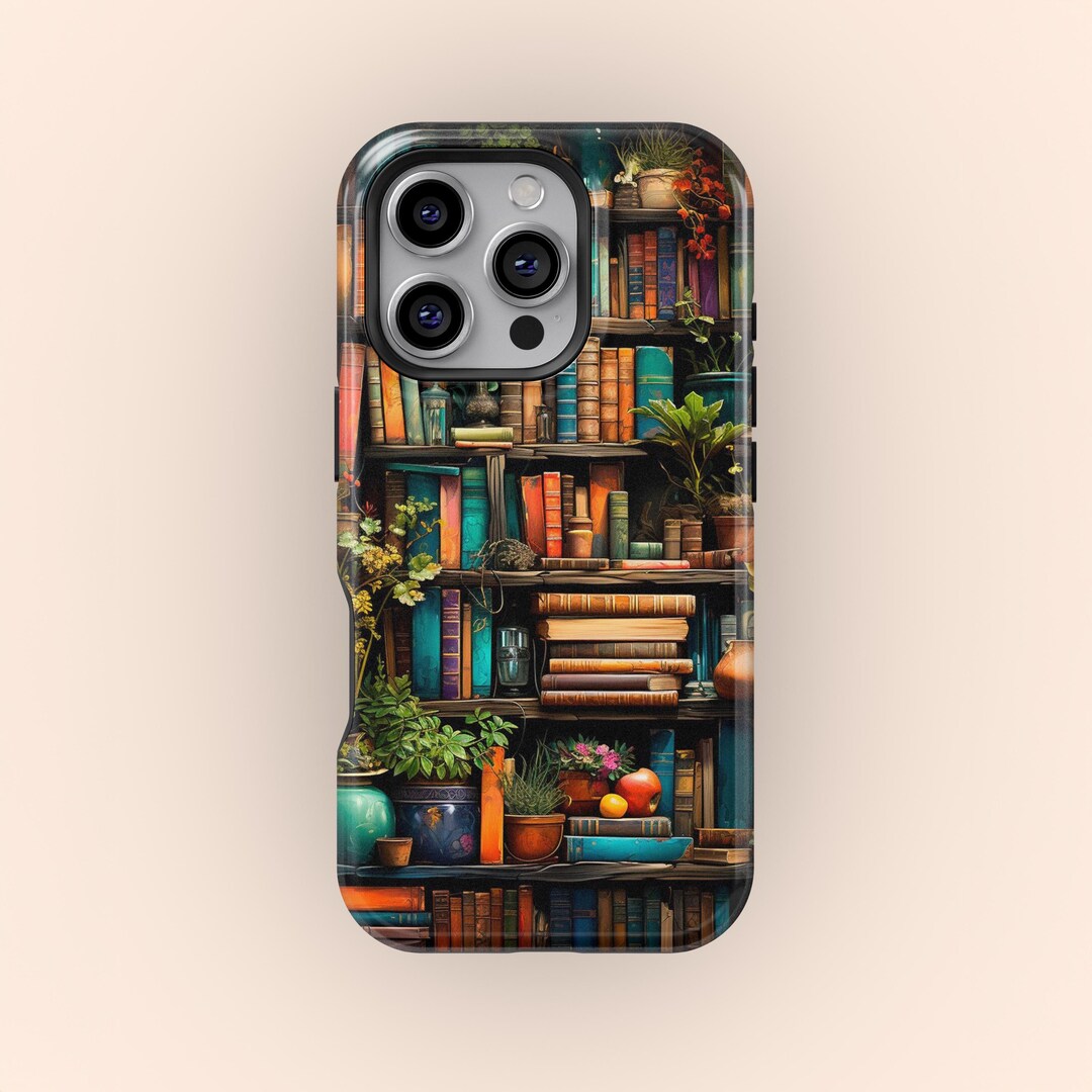 Floral Bookcase Art Cover Case for iPhone 17 16 15 14 13 12, Samsung ...