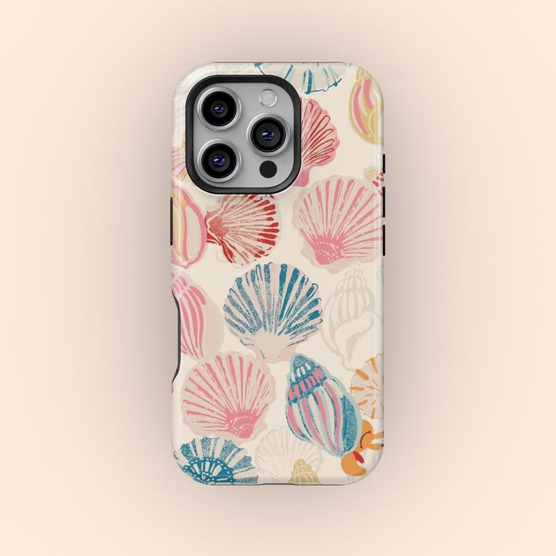 Vintage Seashell Pattern Phone Case, Beachy Tropical Phone Case, iPhone 16 15 14 13 12 11 Pro ...