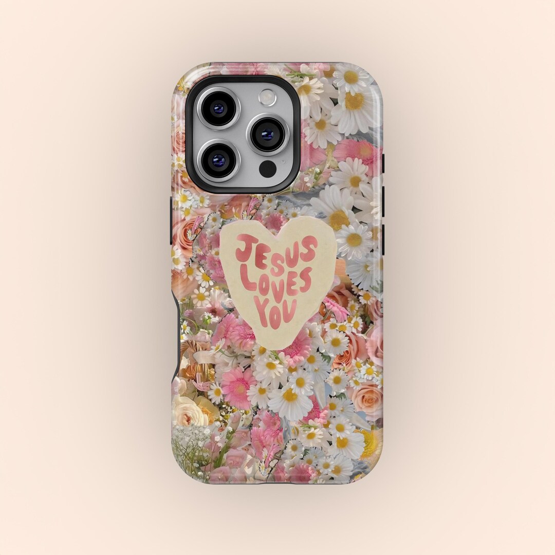 Jesus Loves You Phone Case, Vintage-style Colorful Flowers, Christian ...