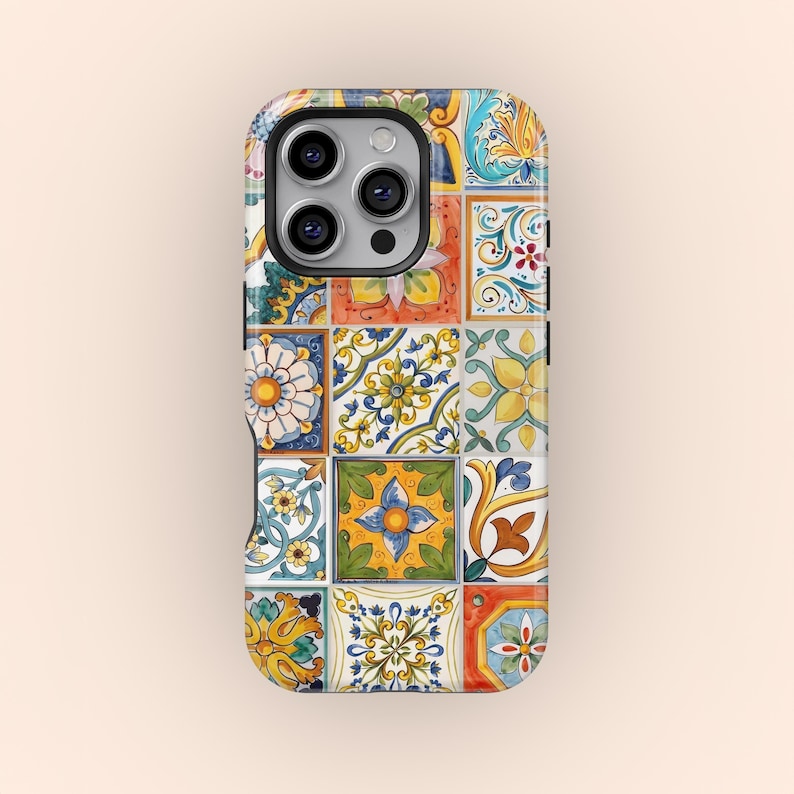 Vintage Floral Tile Phone Case, Retro Flower Mosaic Patchwork Cover for ...