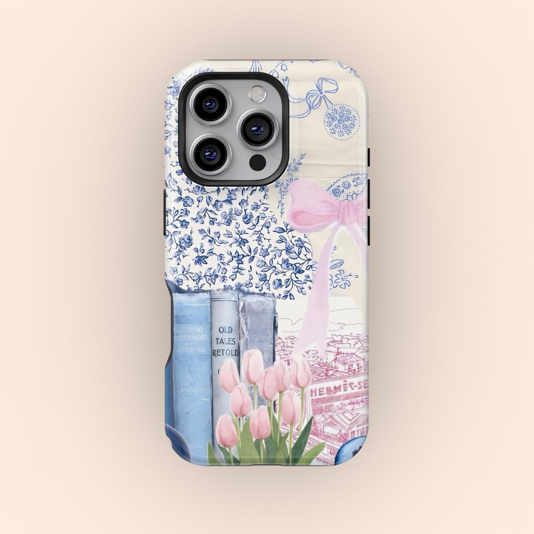 Coquette Preppy Tulips Collage Phone Case, Cute Bows Phone Cover for ...