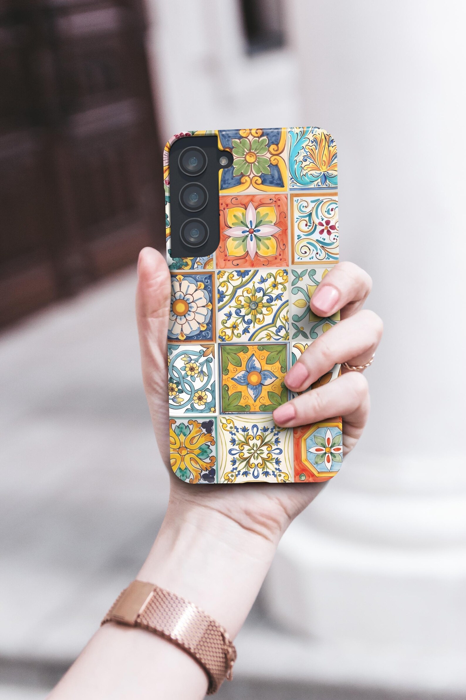 Vintage Floral Tile Phone Case, Retro Flower Mosaic Patchwork Cover for ...