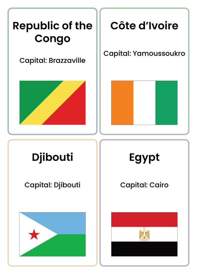 African Countries & Capitals Flashcards | Flags of Africa | Geography ...