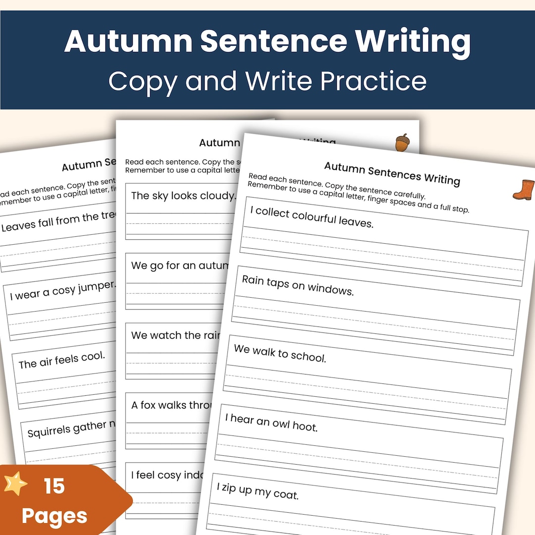 Autumn Sentence Writing Worksheets | Copy and Write Practice | Seasonal ...