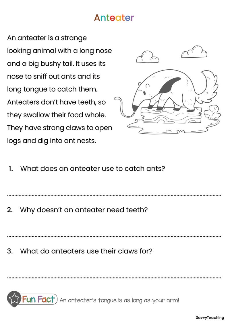 Wild Animals Reading Comprehensions Workbook | 42 Animal Passages With ...