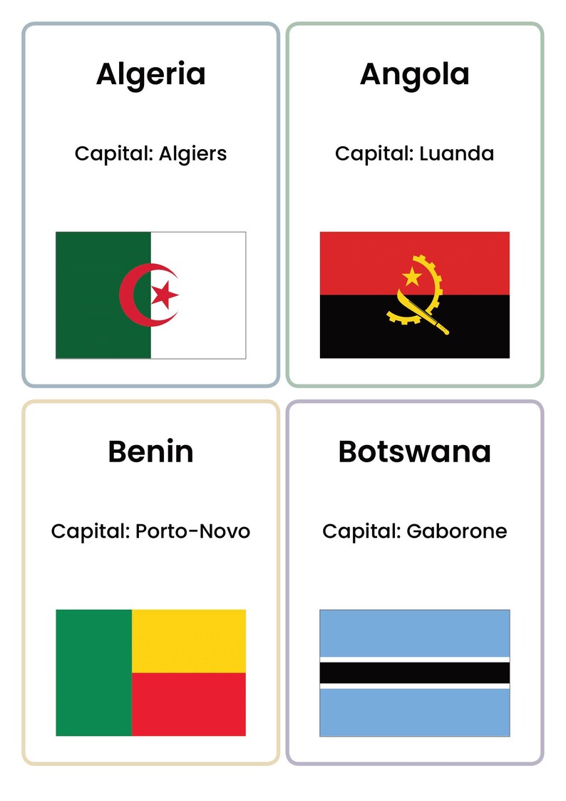 African Countries & Capitals Flashcards | Flags of Africa | Geography ...