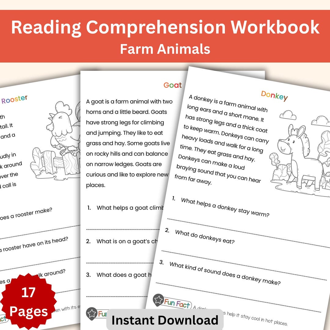 Farm Animals Reading Comprehension Worksheets | Short Passages With ...