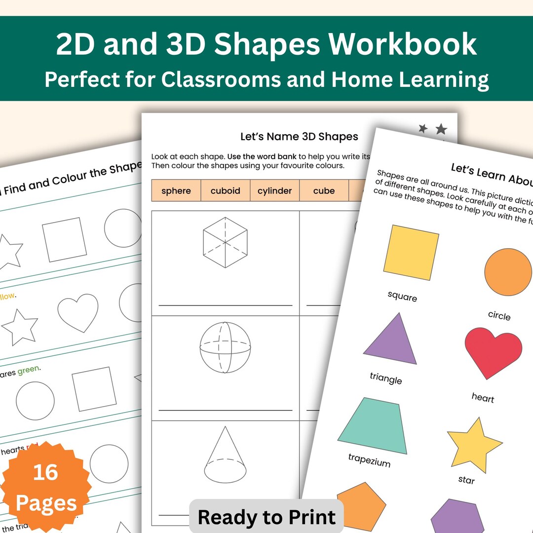 2D and 3D Shapes Workbook for Year 1 Maths | KS1 Geometry Activities ...
