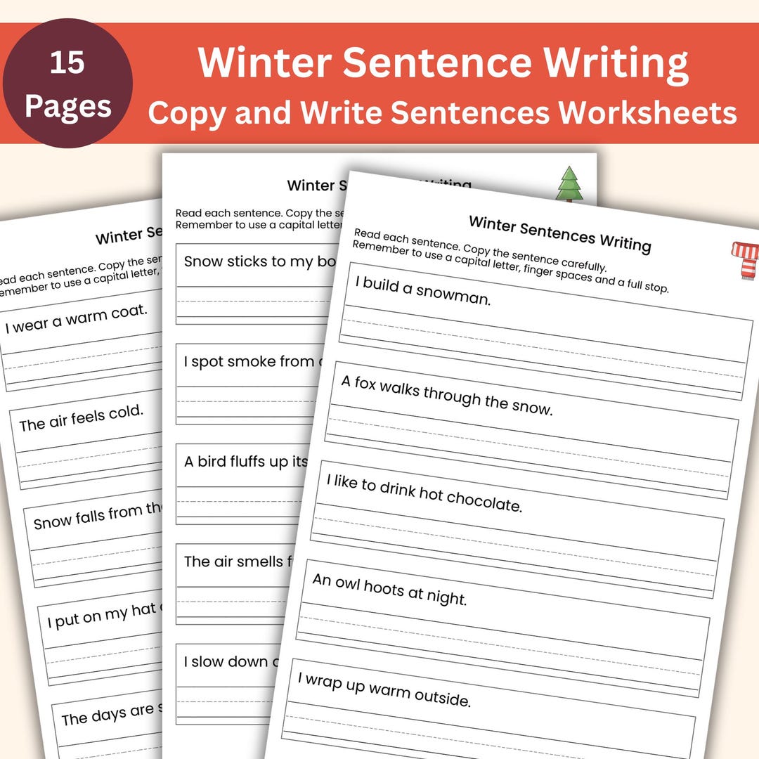Sentence Writing Worksheets | Winter Writing Activities | Handwriting ...