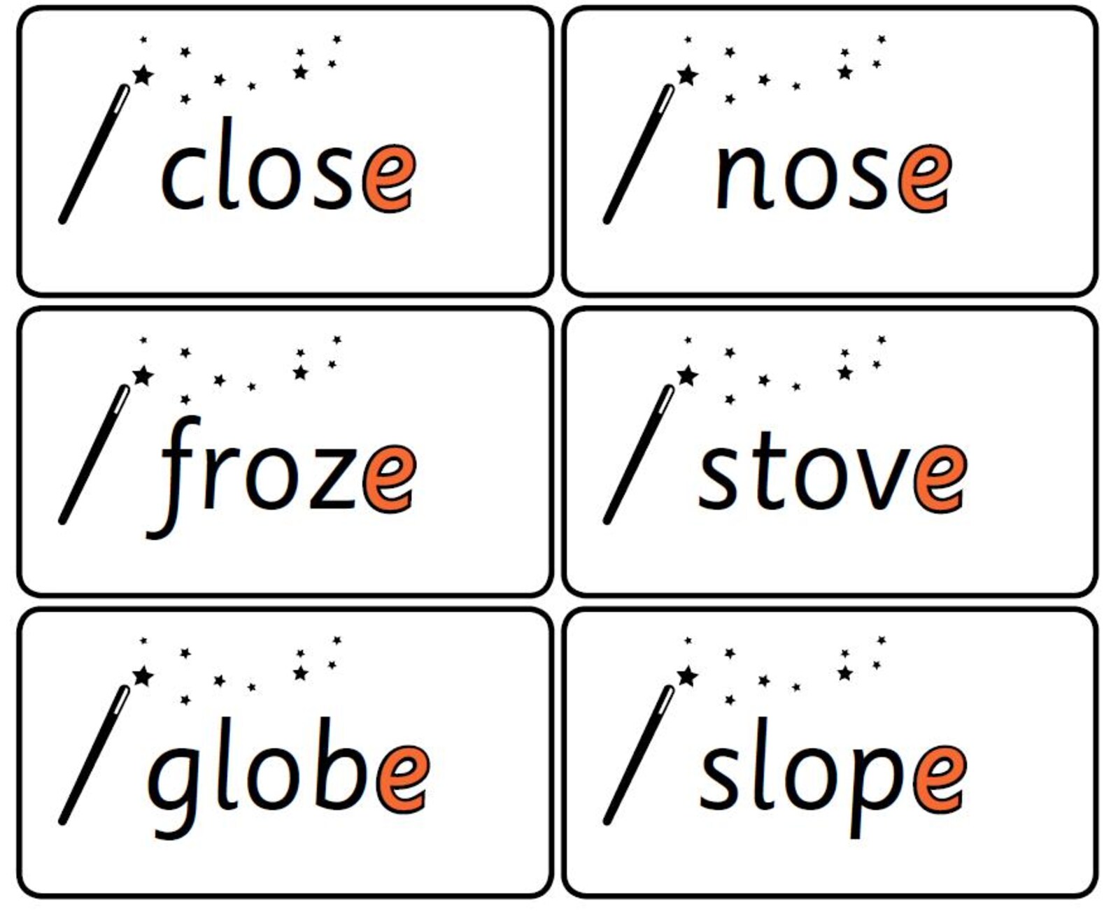 Magic E Flashcards | Phonics Printable | Long Vowel Words | Silent E ...