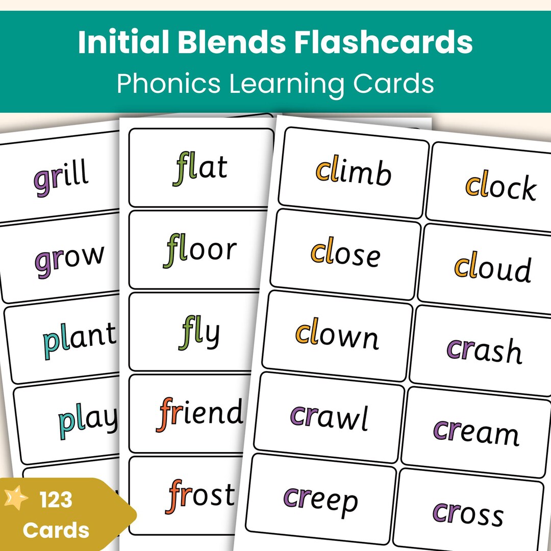 Initial Blends Flashcards | 123 Phonics Words | Colour-coded Printable ...