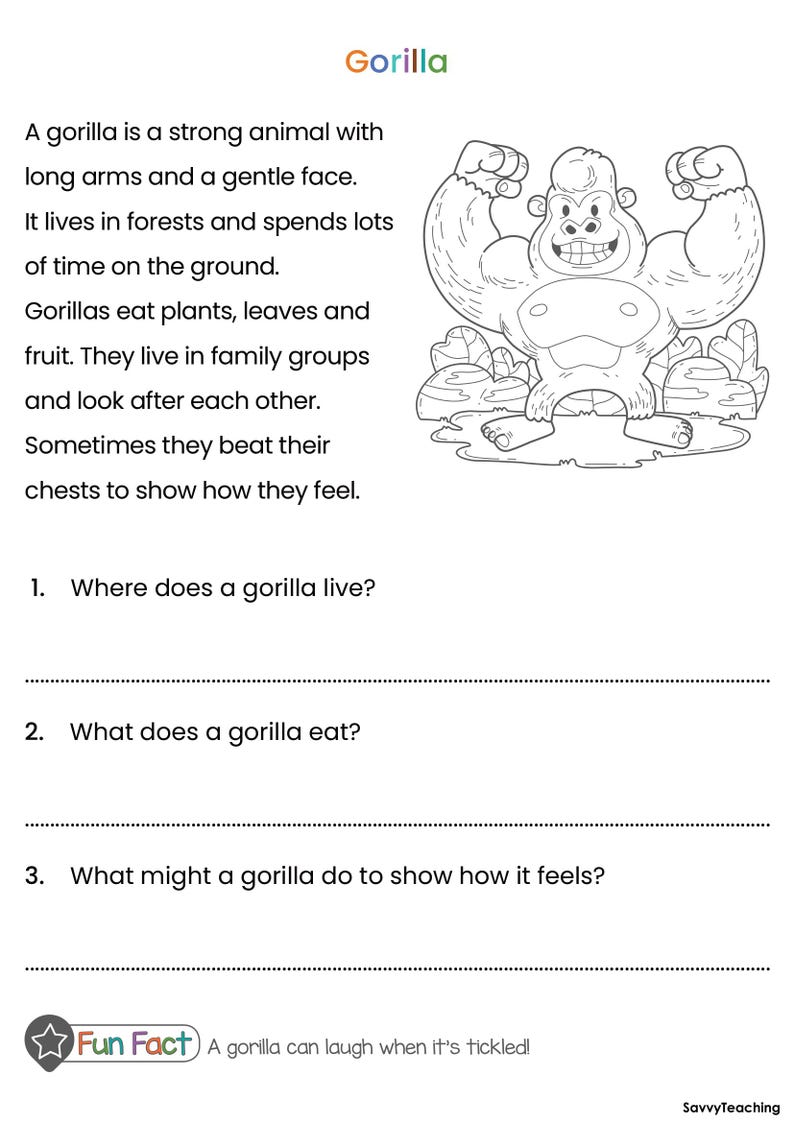 Non-fiction Reading Comprehension | Wild Animals Worksheets | Short ...