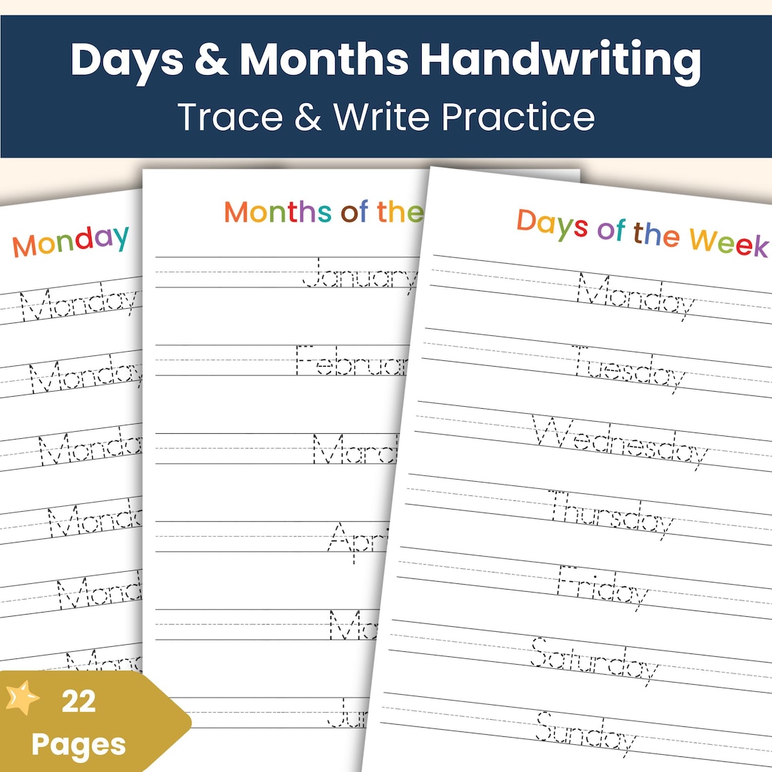 Handwriting Practice Workbook | Days and Months | Trace and Write ...
