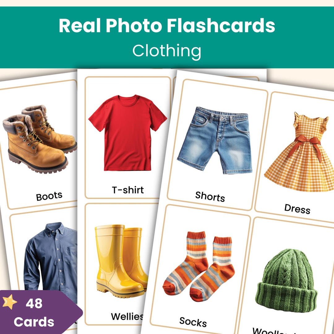 48 Clothes Real Photo Flashcards | Clothing Vocabulary Cards for Kids ...