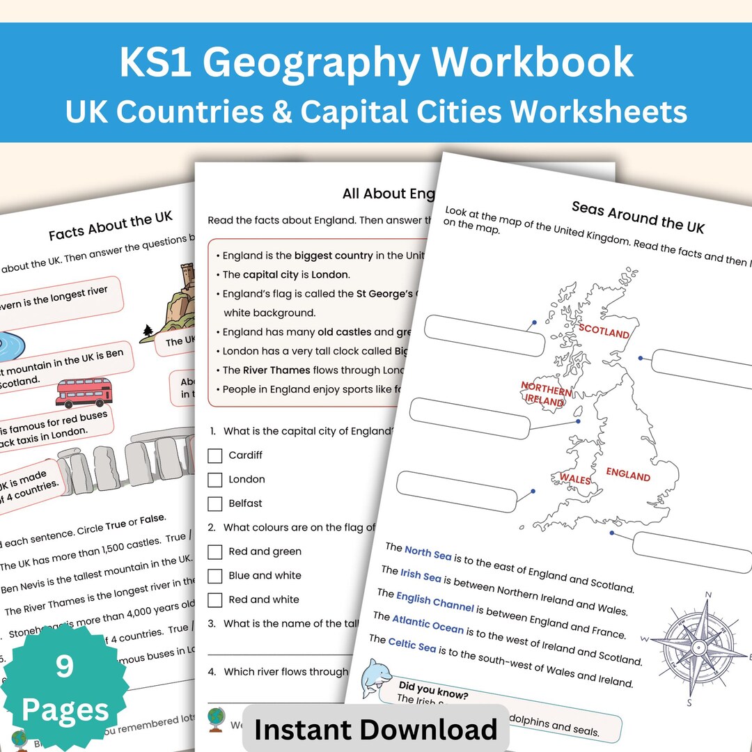 KS1 Geography Workbook | UK Countries & Capital Cities Worksheets ...