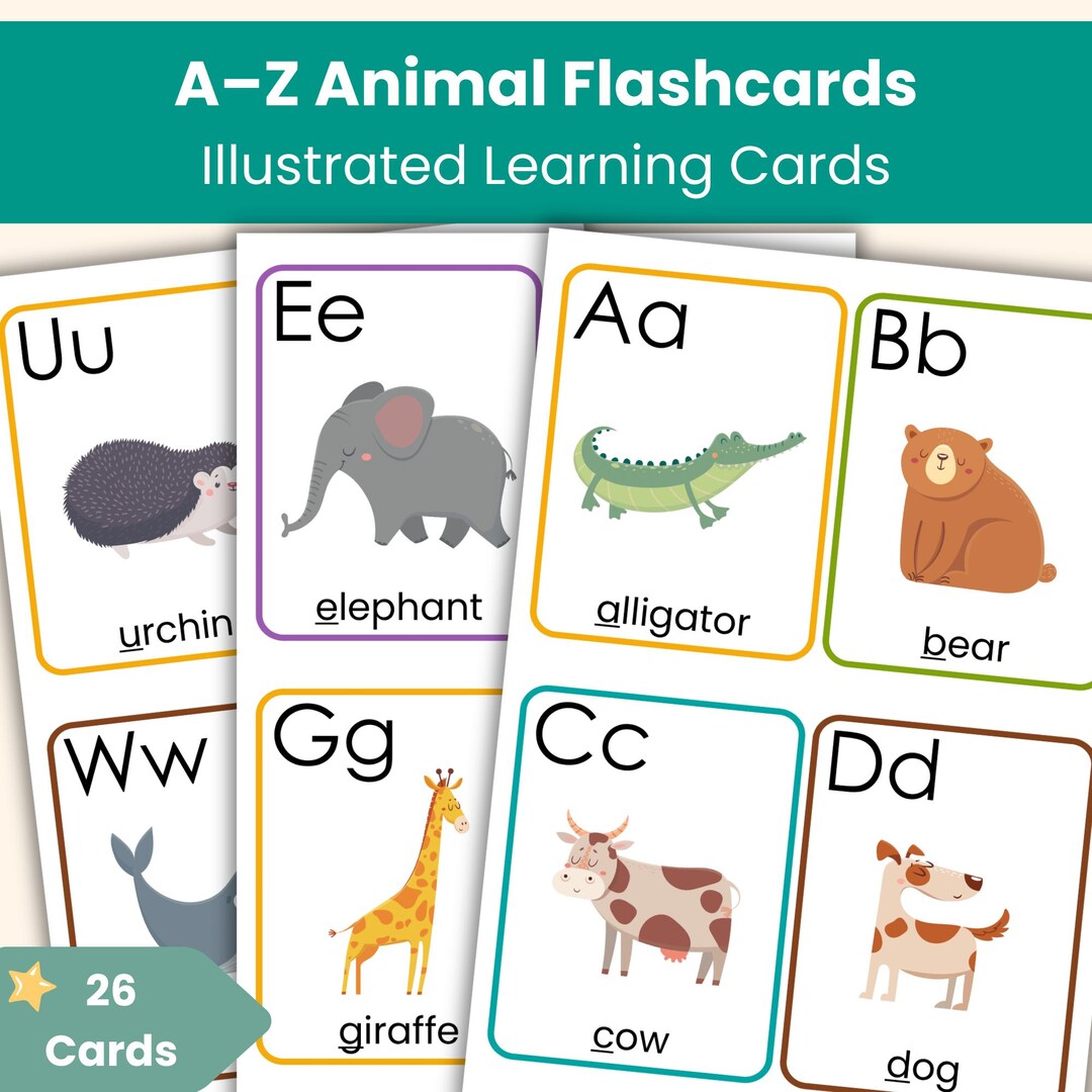 Tier Alphabet Bildkarten A – Z | Druckbare Tierbuchstaben Karten für ...