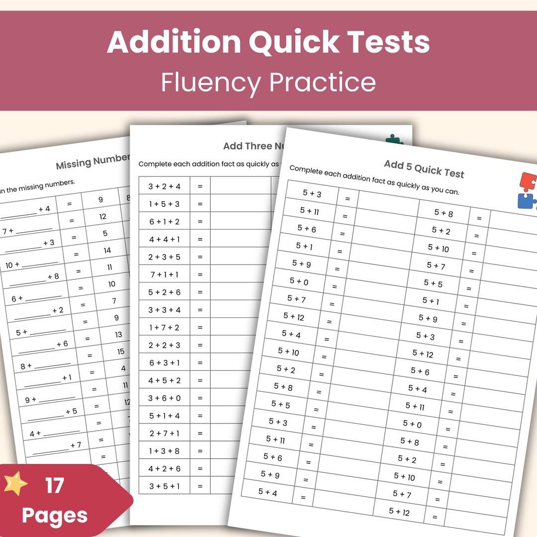Addition Quick Tests | Mental Maths Fluency Practice | Printable ...