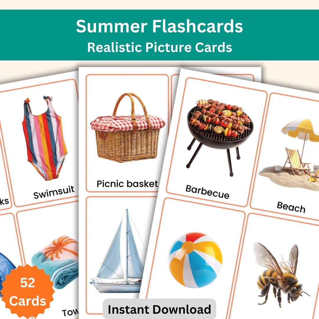 Summer Flashcards | 52 Seasonal Vocabulary Cards for Kids | Summer ...