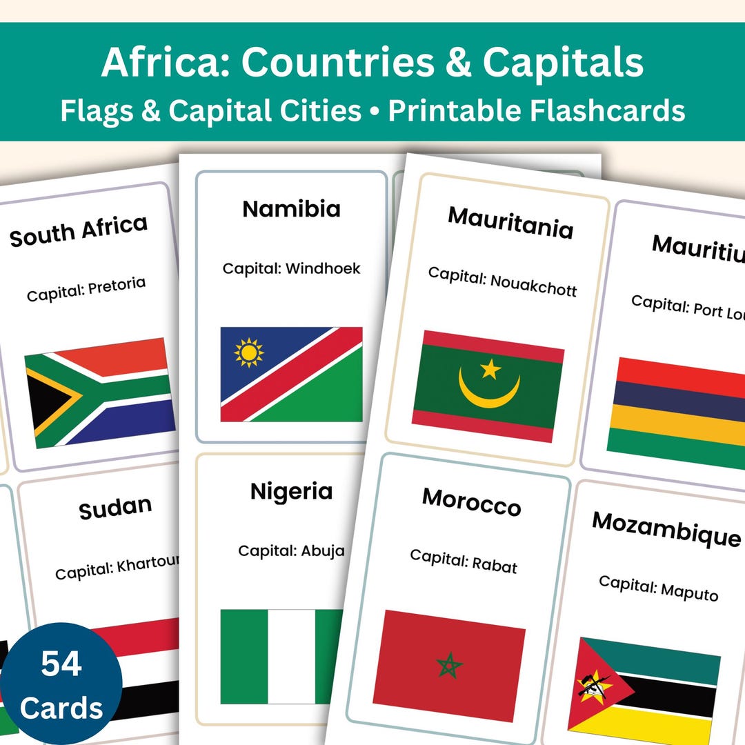 African Countries & Capitals Flashcards | Flags of Africa | Geography ...