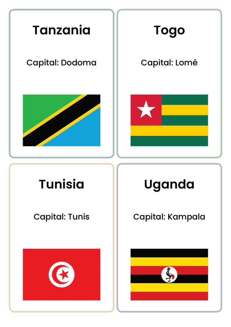 African Countries & Capitals Flashcards | Flags of Africa | Geography ...