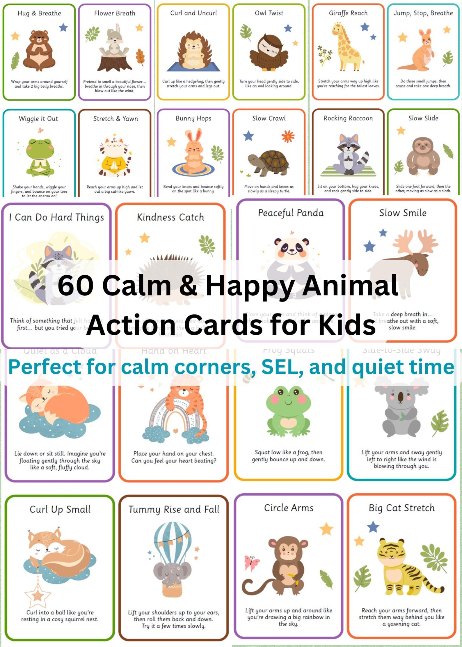 Mindfulness and Movement Cards for Kids – 60 Calm Animal-themed ...