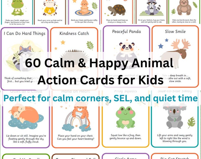 Mindfulness and Movement Cards for Kids – 60 Calm Animal-themed ...