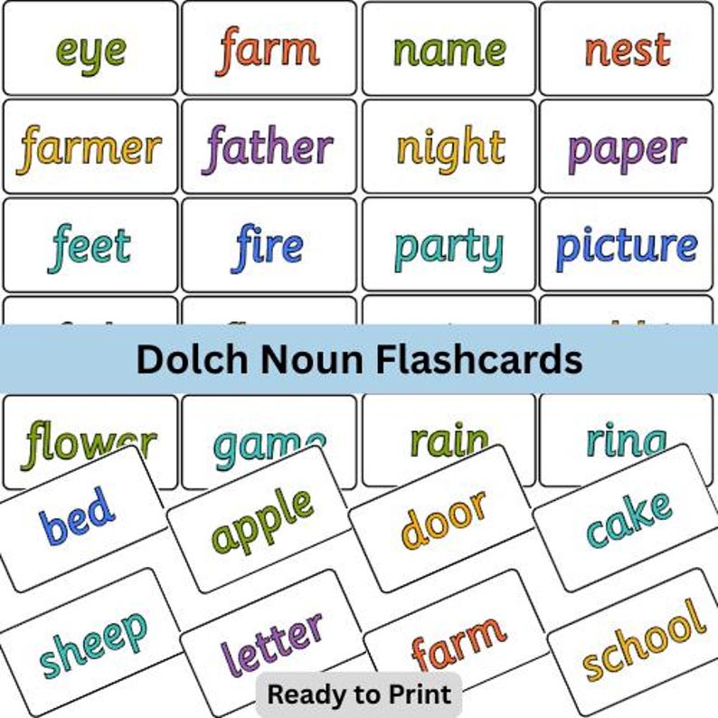 Dolch Noun Flashcards | 95 Printable Sight Word Cards | Boost ...
